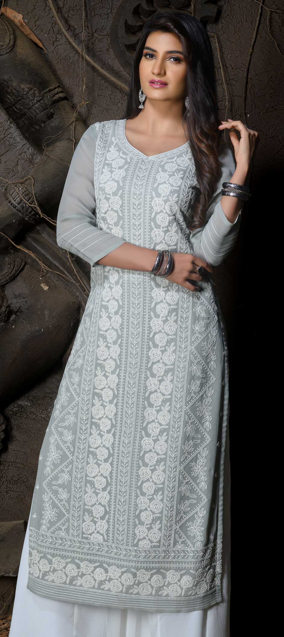 Casual Black and Grey color Georgette fabric Kurti : 1604757