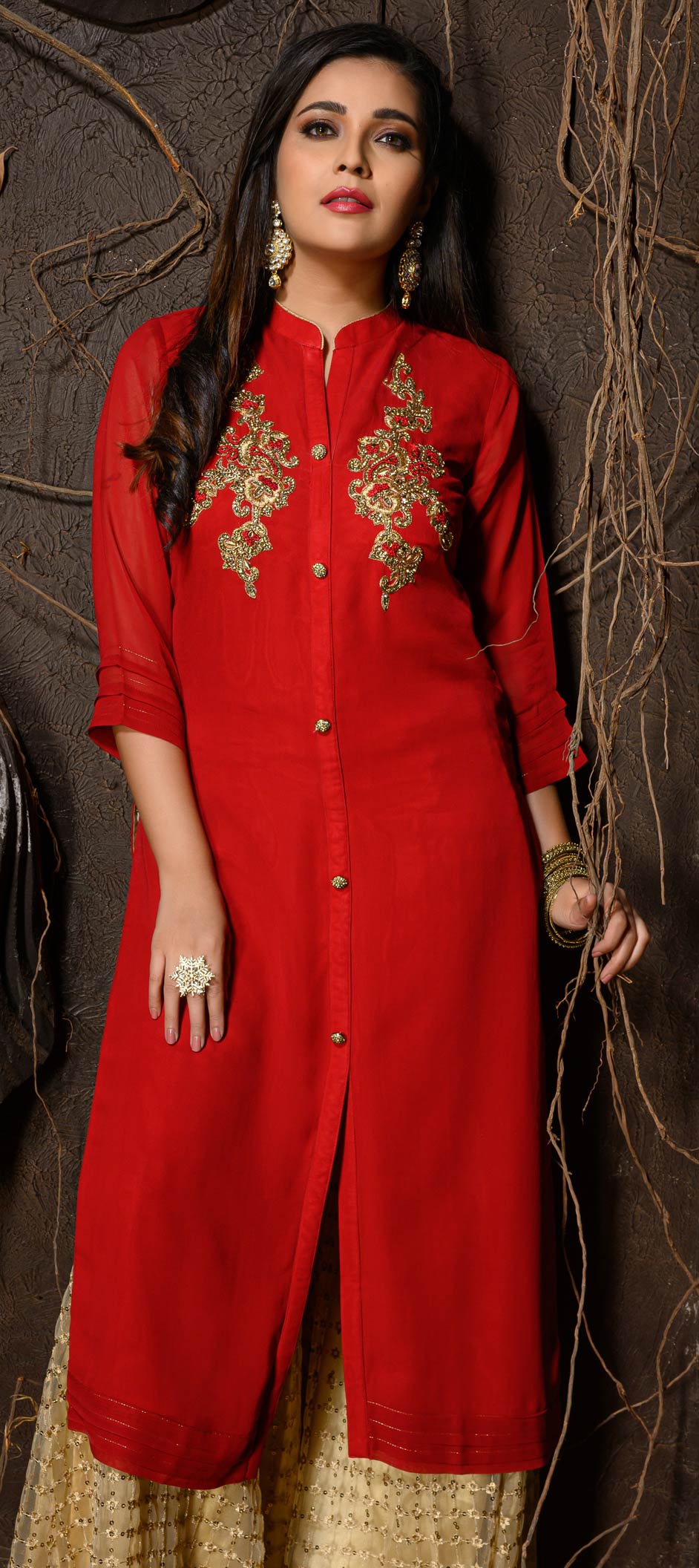 Casual Red and Maroon color Georgette fabric Kurti : 1604775
