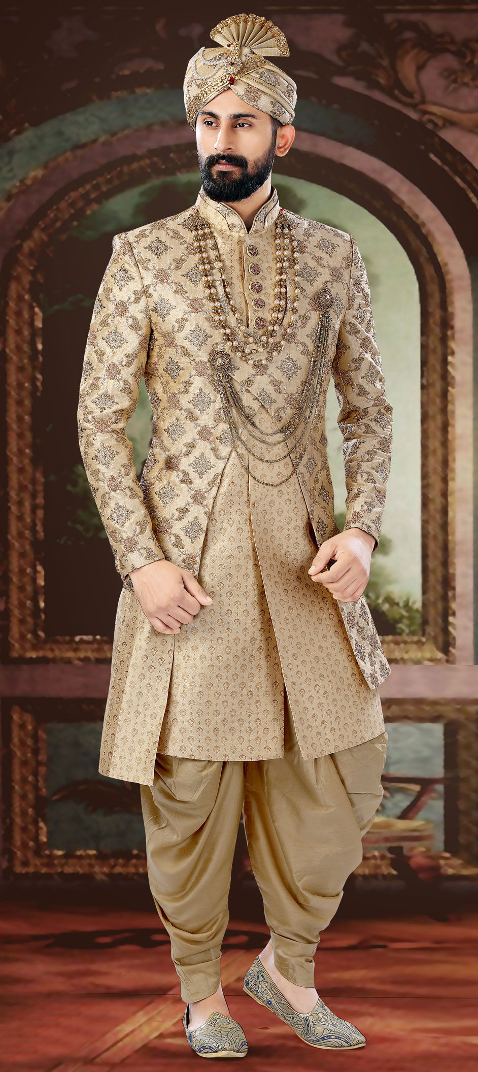 Beige and Brown color Art Silk fabric Sherwani : 1606041