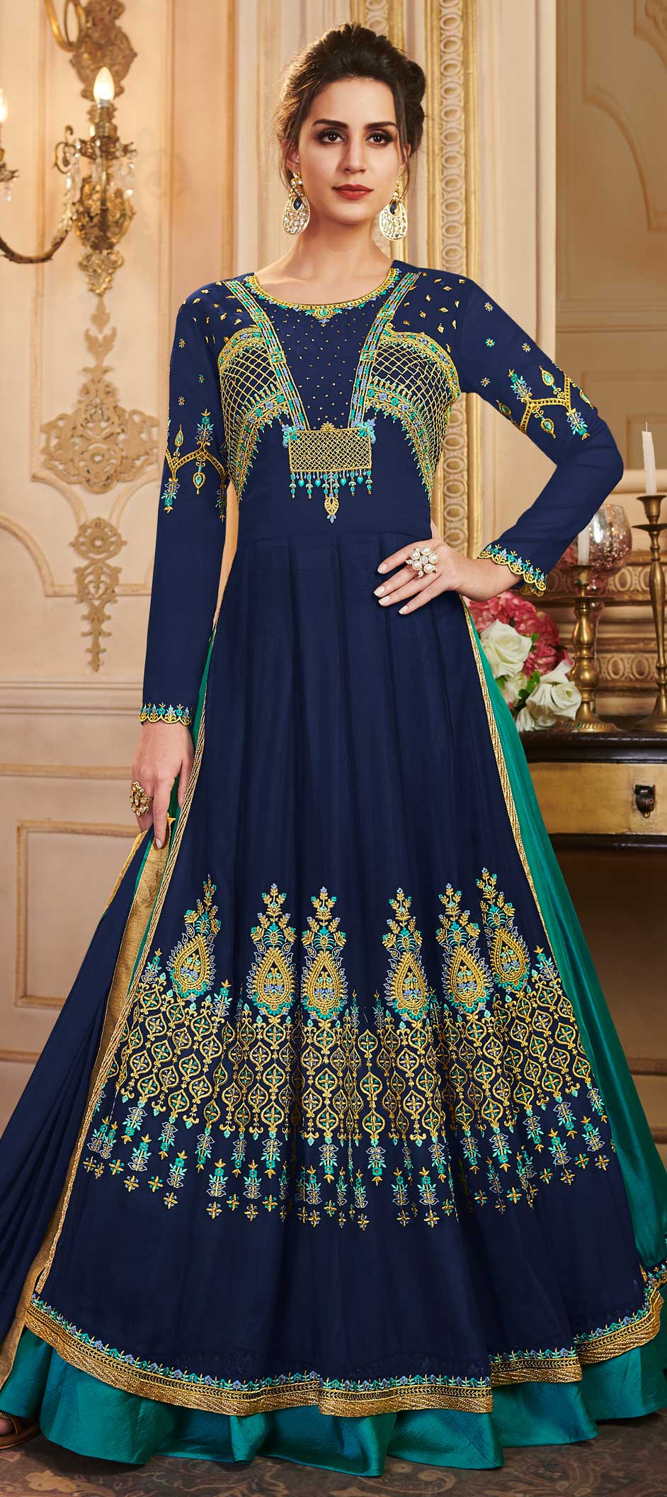 Bollywood Blue color Faux Georgette fabric Long Lehenga Choli : 1606504
