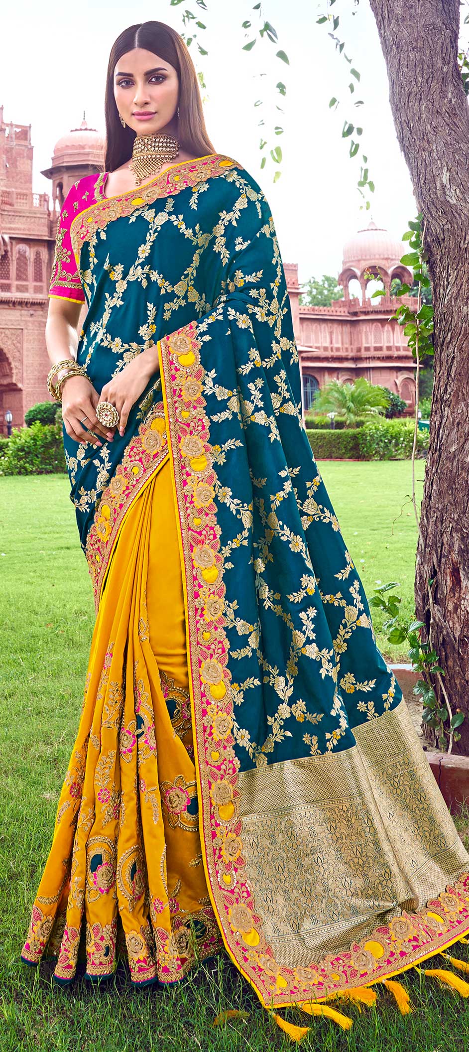 Traditional Blue, Yellow color Art Silk, Jacquard fabric Saree : 1606714