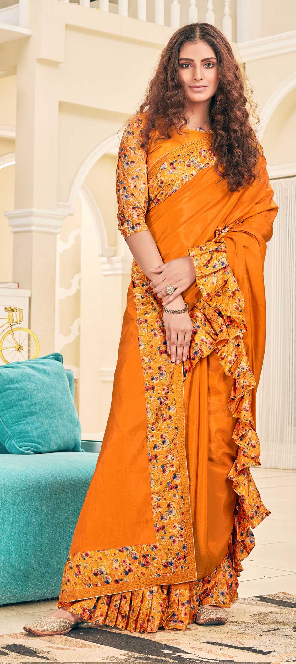 Traditional Orange color Art Silk, Silk fabric Saree : 1607383