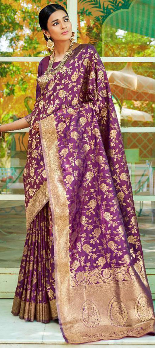 Traditional Purple and Violet color Handloom fabric Saree : 1607772