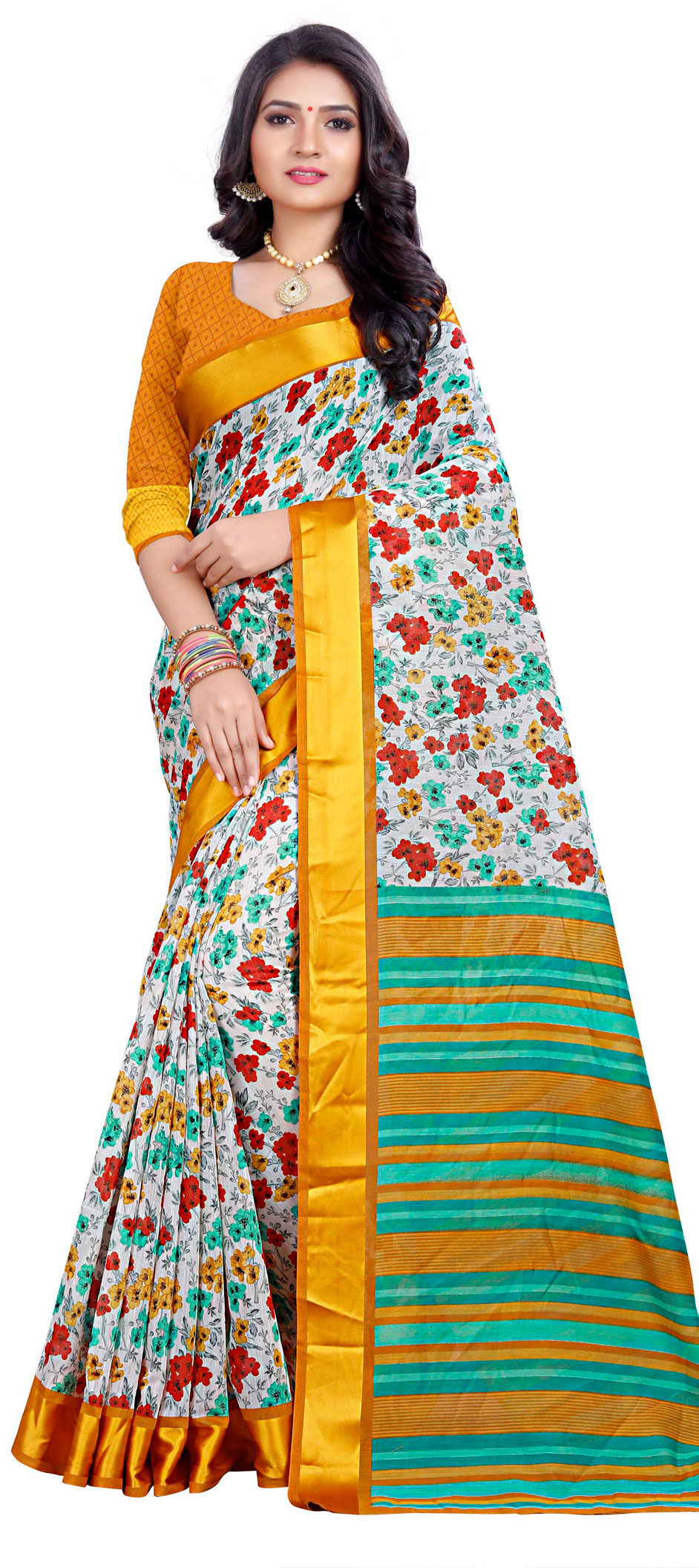 Traditional Multicolor color Linen fabric Saree : 1608480