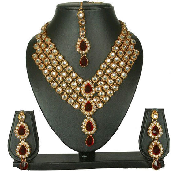 Red and Maroon, White and Off White color Metal Alloy metal Necklace ...