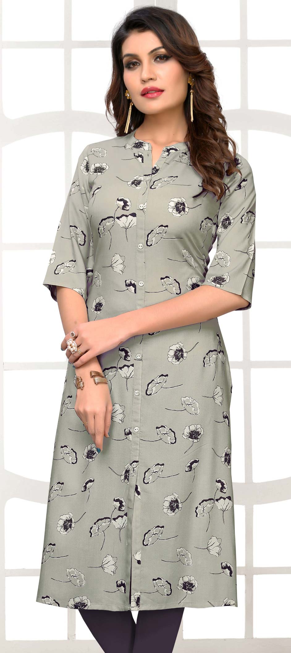 Casual Black and Grey color Rayon fabric Kurti : 1610443
