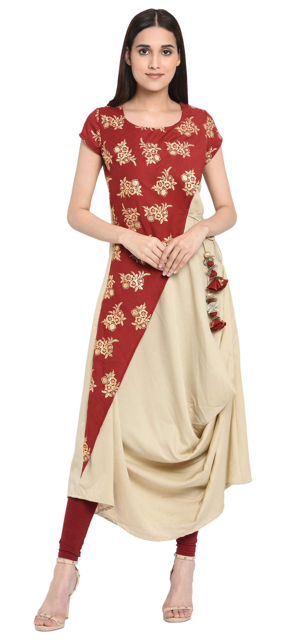 Casual Beige and Brown color Polyester Silk fabric Kurti : 1611206
