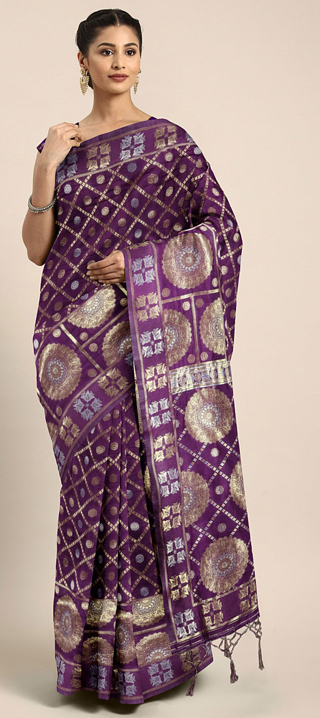Traditional Purple and Violet color Kanjeevaram Silk, Silk fabric Saree ...