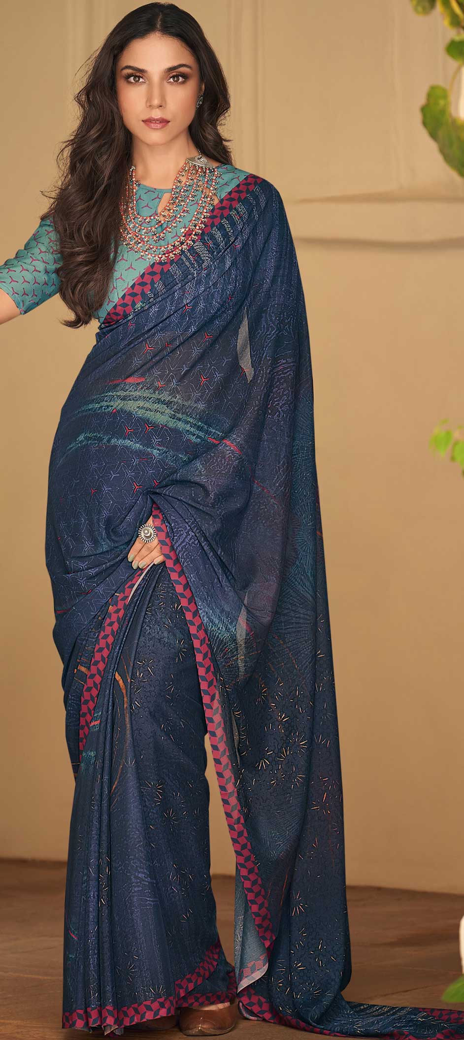 Casual, Traditional Blue color Crepe Silk, Silk fabric Saree : 1611489