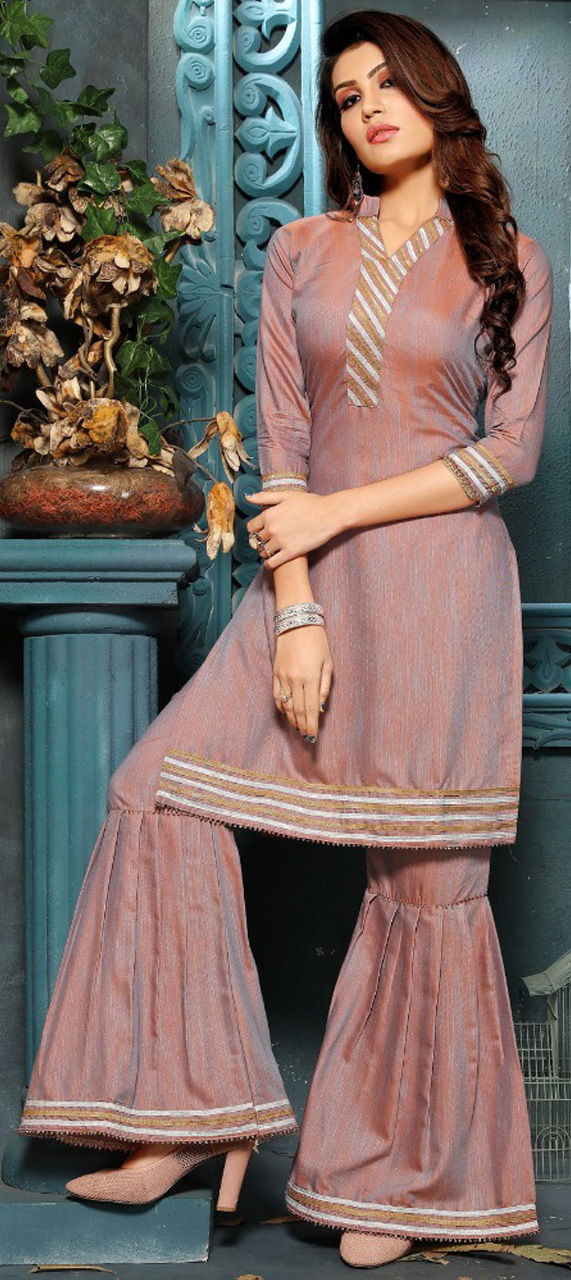 Casual Multicolor color Silk fabric Tunic with Bottom : 1612496