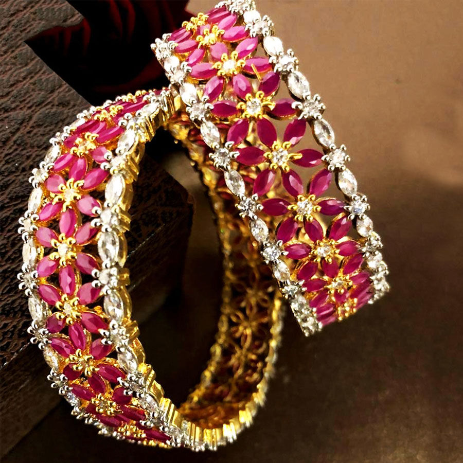 Pink and Majenta, White and Off White color Copper metal Bangles : 1613271