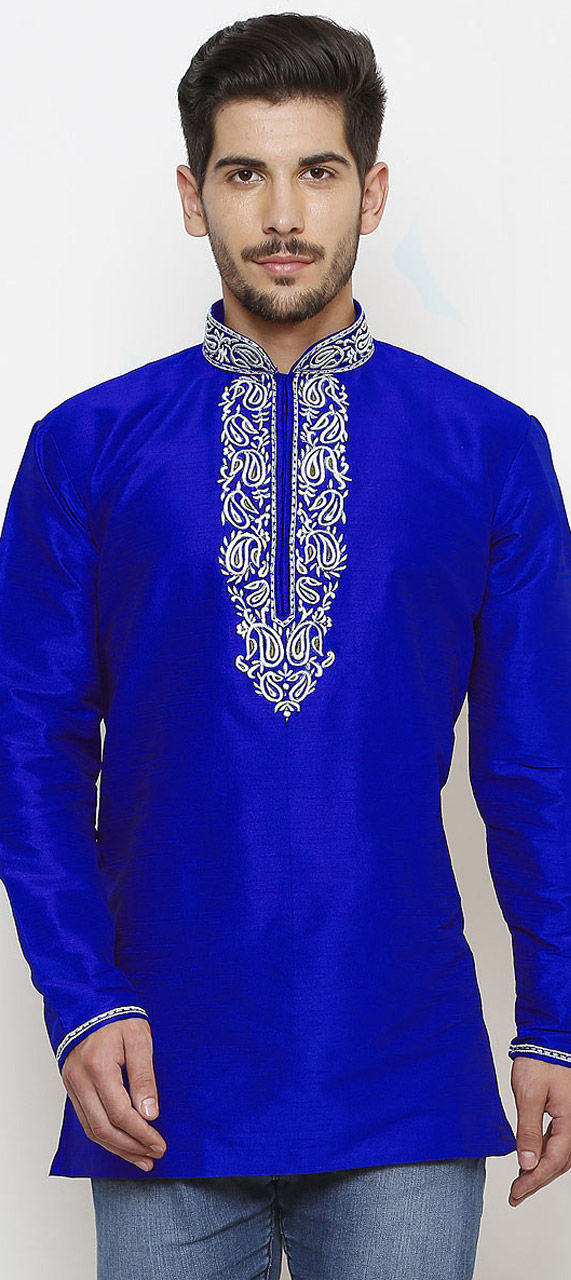 Blue color Dupion Silk fabric Kurta : 1613843