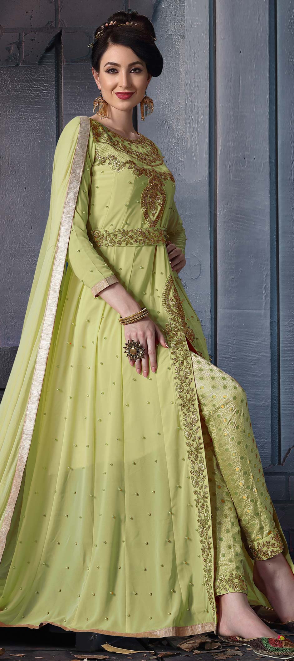 Mehendi Sangeet, Reception Green color Georgette fabric Salwar Kameez ...