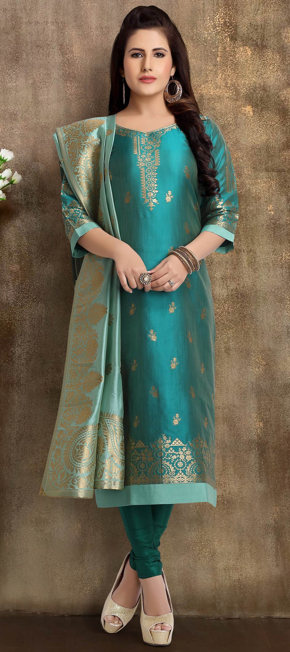Casual Blue color Brocade fabric Salwar Kameez : 1614110