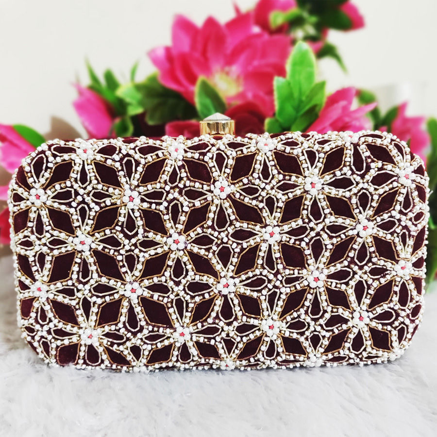 Red and Maroon color Synthetic fabric Clutches : 1614735