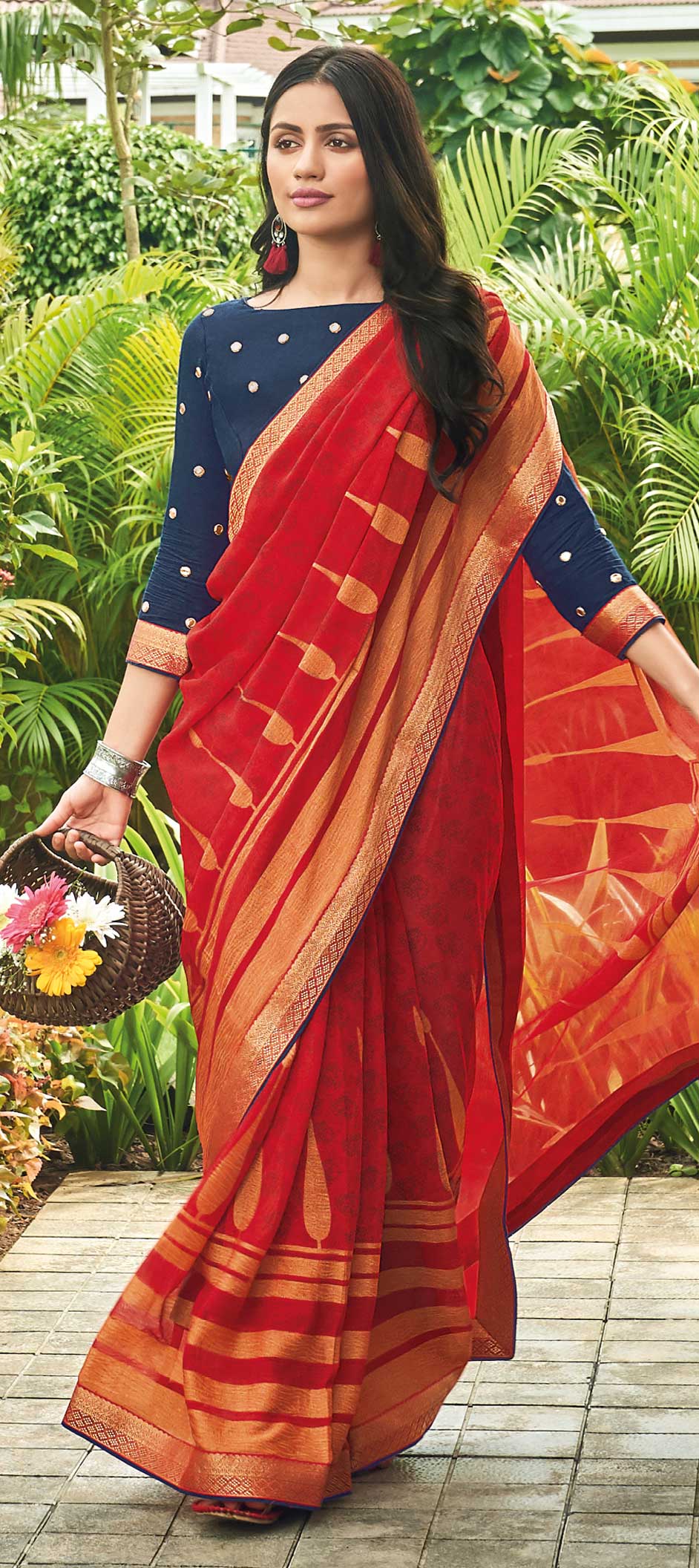Casual Red and Maroon color Brasso fabric Saree : 1614865