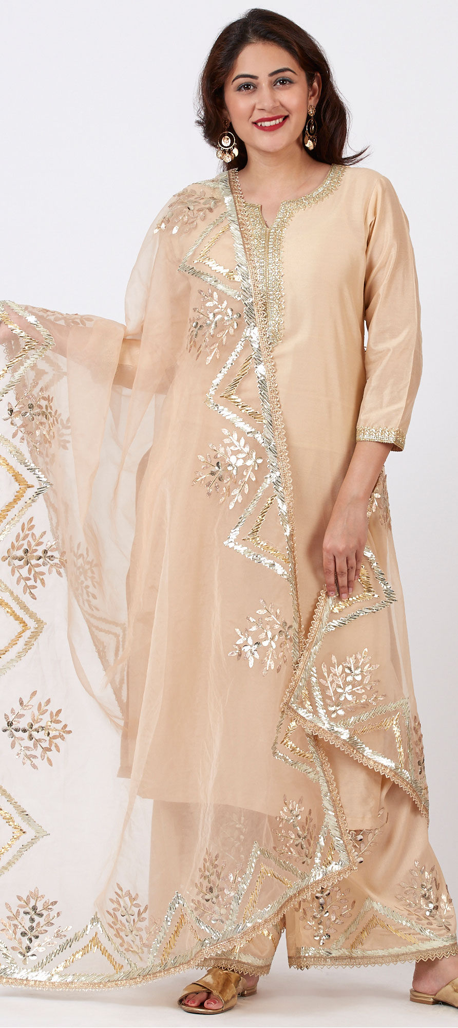 Designer Gold color Silk cotton fabric Salwar Kameez : 1615200