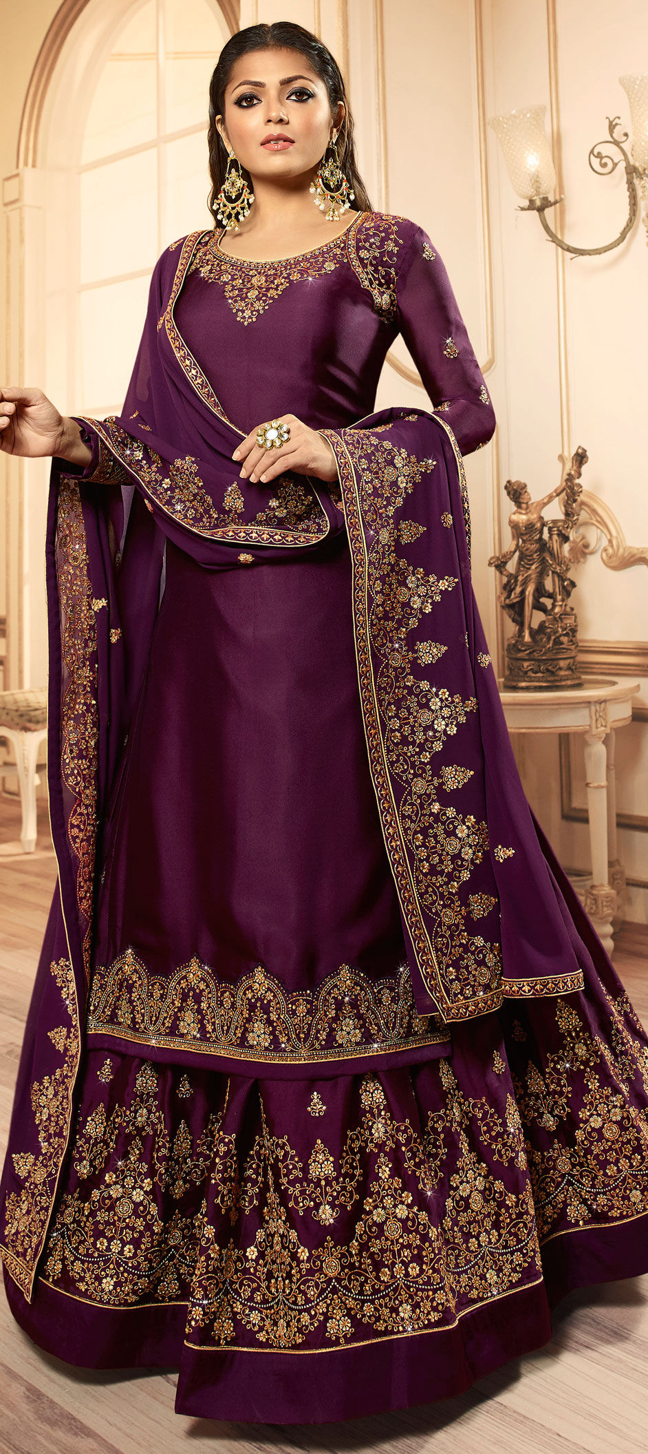 Festive, Mehendi Sangeet, Reception Purple and Violet color Georgette ...