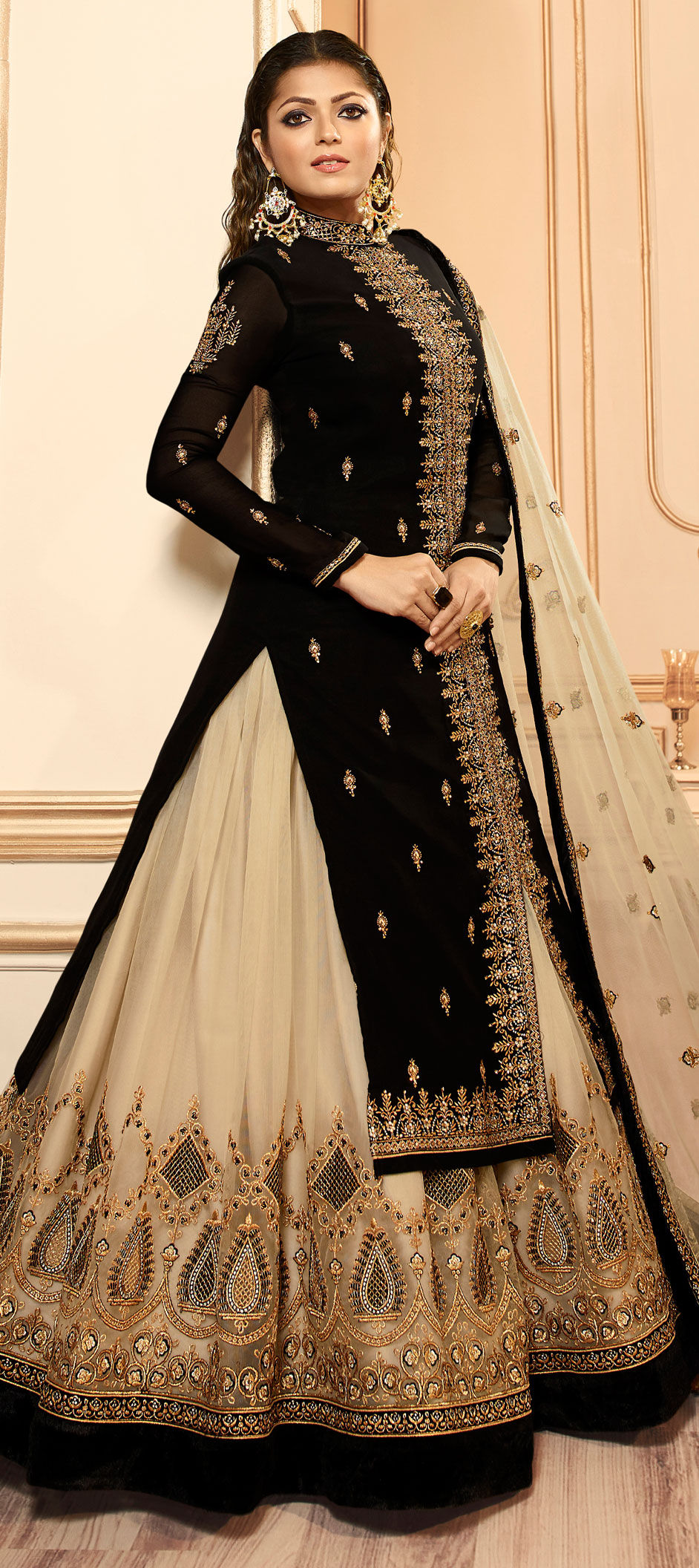 Festive, Mehendi Sangeet, Reception Black and Grey color Georgette ...