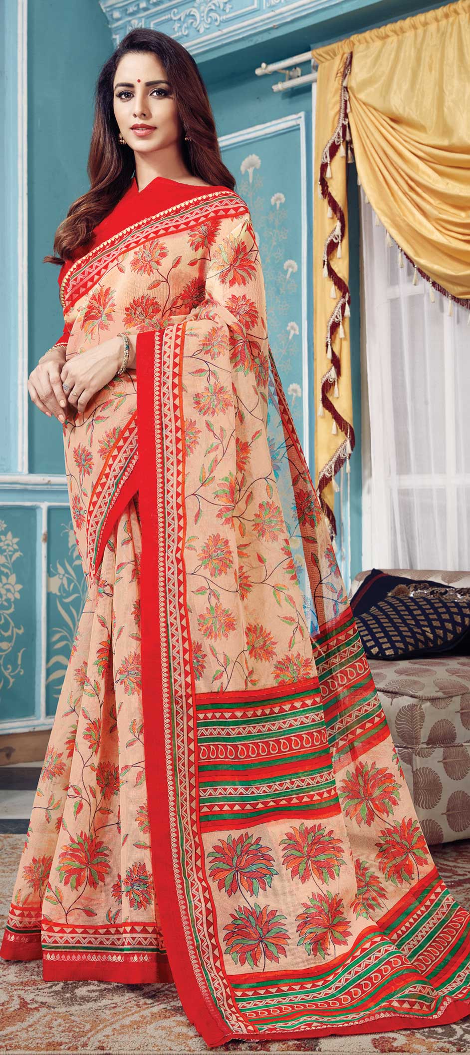 Casual, Traditional Orange color Art Silk, Silk fabric Saree : 1618166