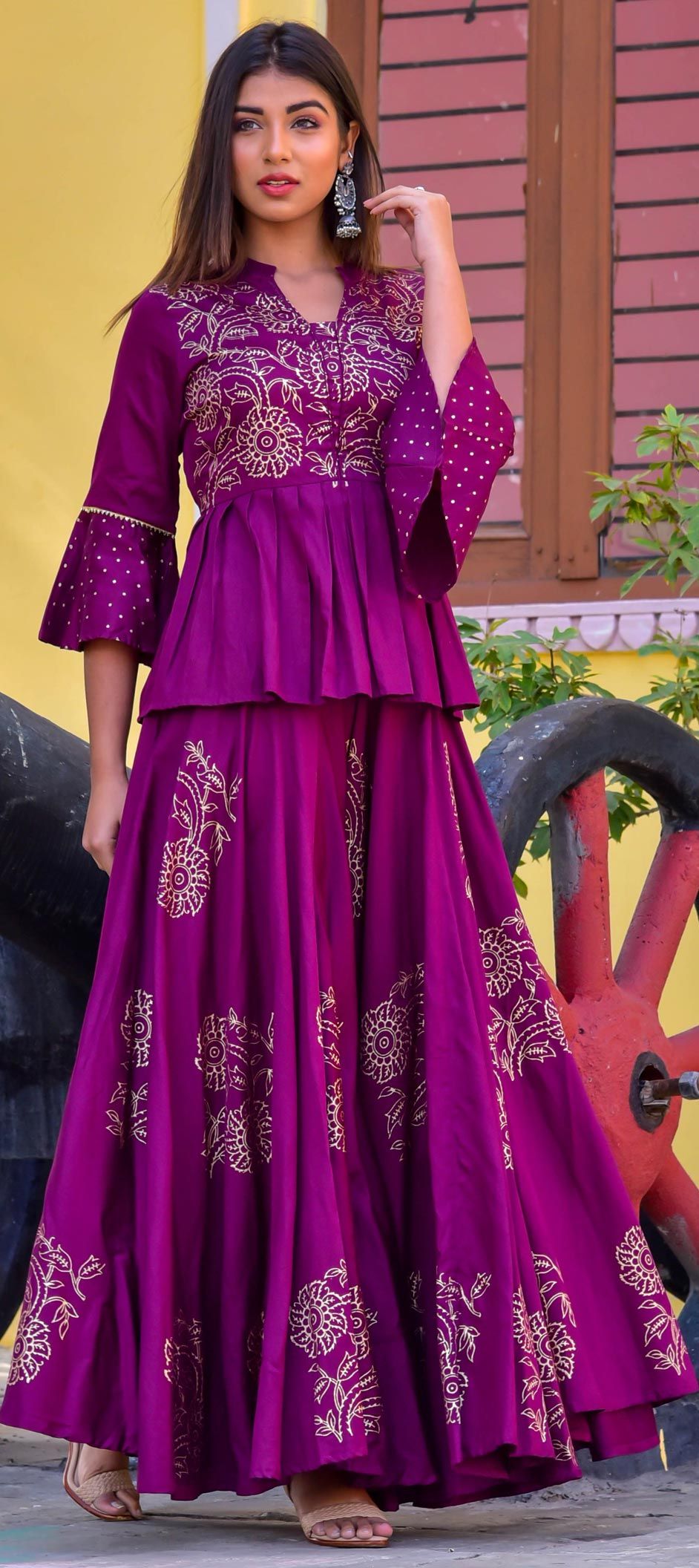 Designer Purple and Violet color Silk fabric Tunic with Bottom : 1618511