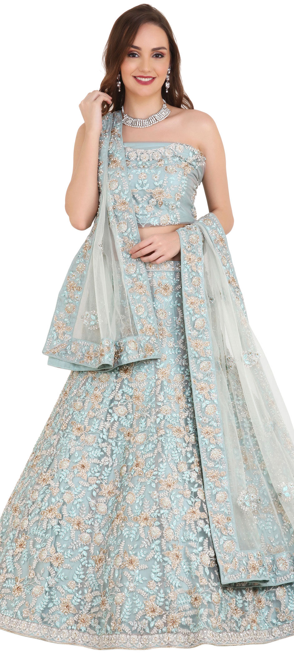 Bridal, Festive, Wedding Blue color Net fabric Lehenga : 1618894
