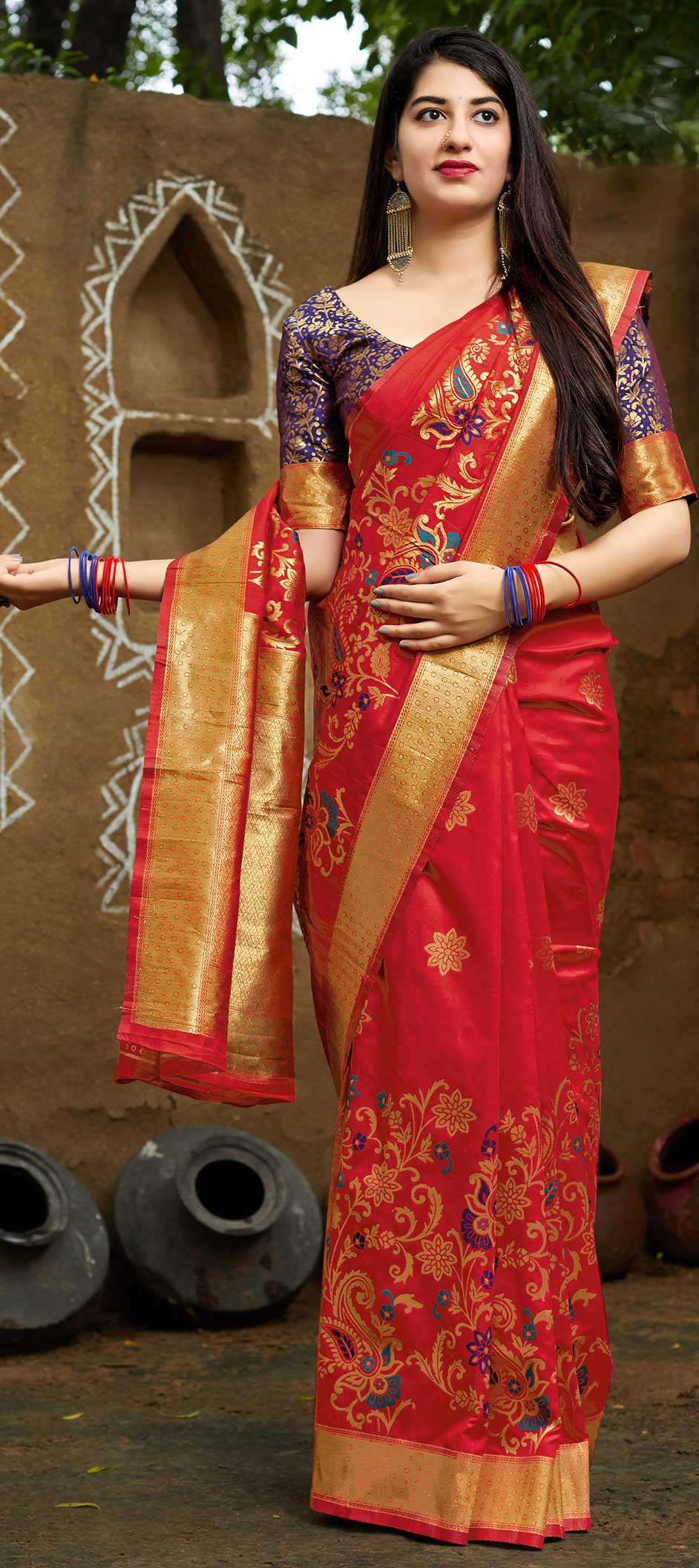 Casual, Traditional Red and Maroon color Banarasi Silk, Silk fabric ...