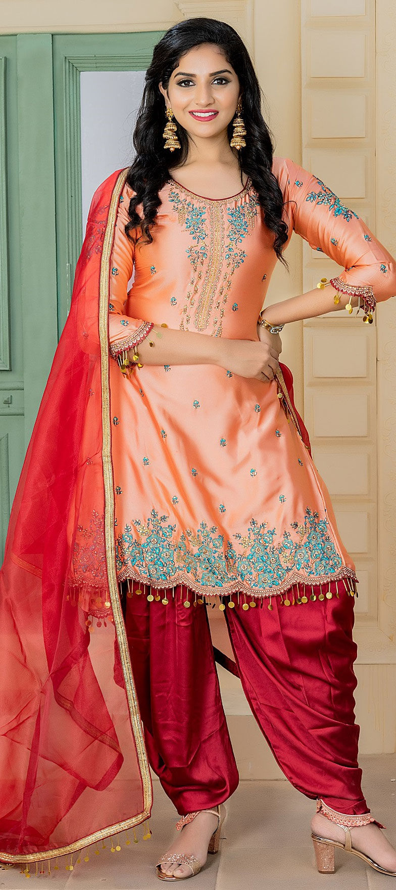 Festive, Reception Beige and Brown color Satin Silk fabric Salwar ...
