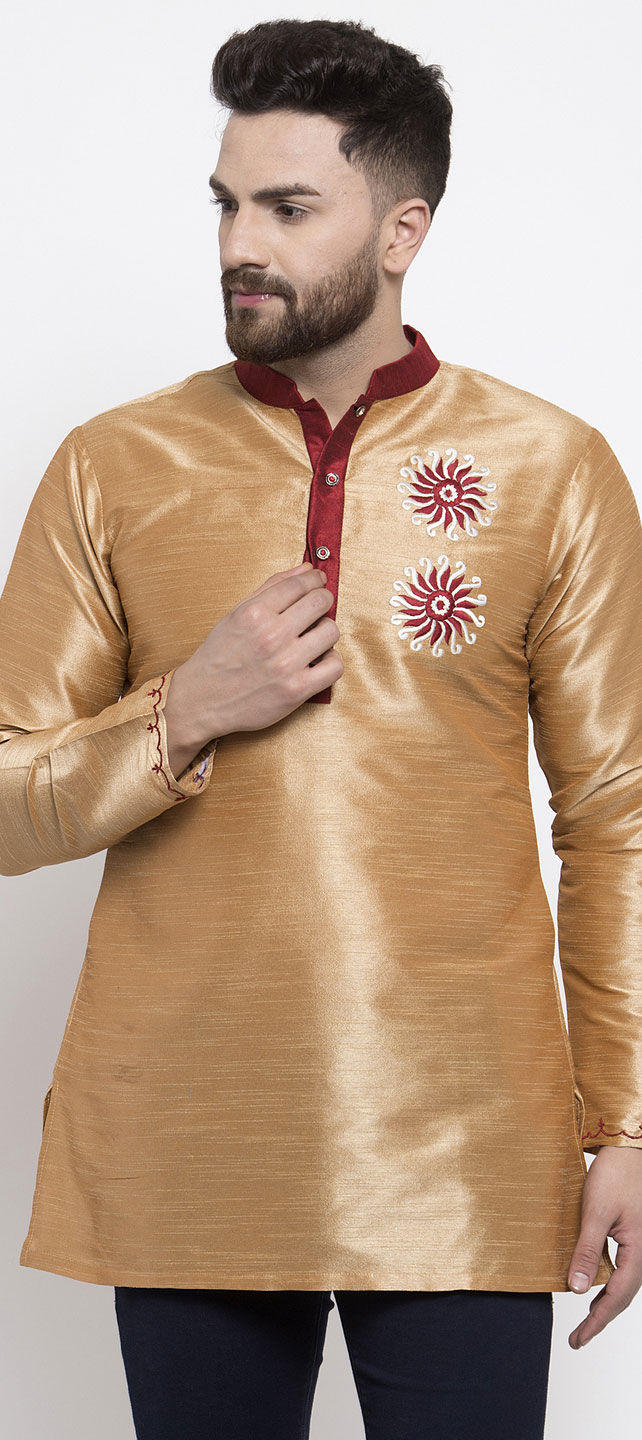 Gold color Dupion Silk fabric Kurta : 1619936