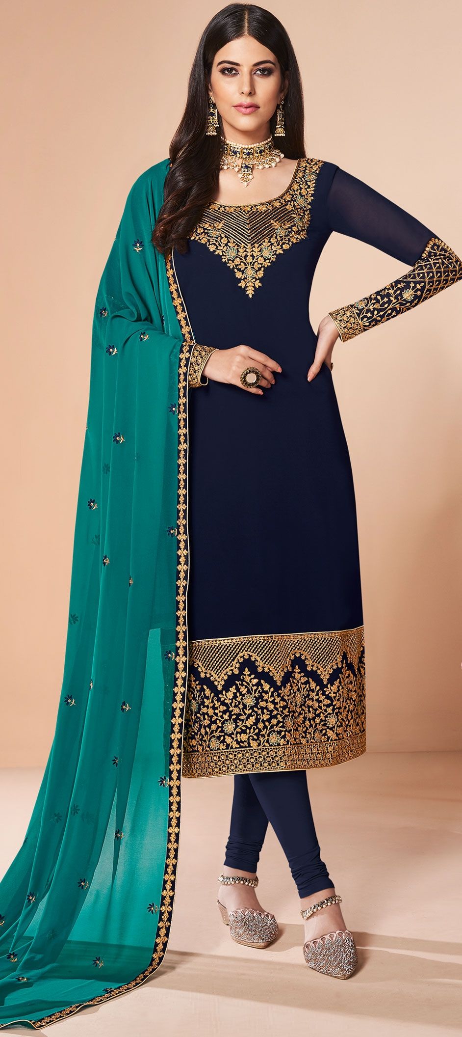 Party Wear, Reception Blue color Georgette fabric Salwar Kameez : 1620873