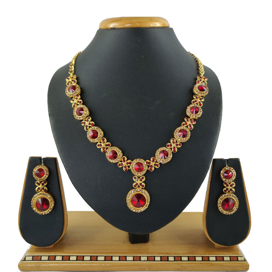 Red and Maroon color Metal Alloy metal Necklace : 1621955