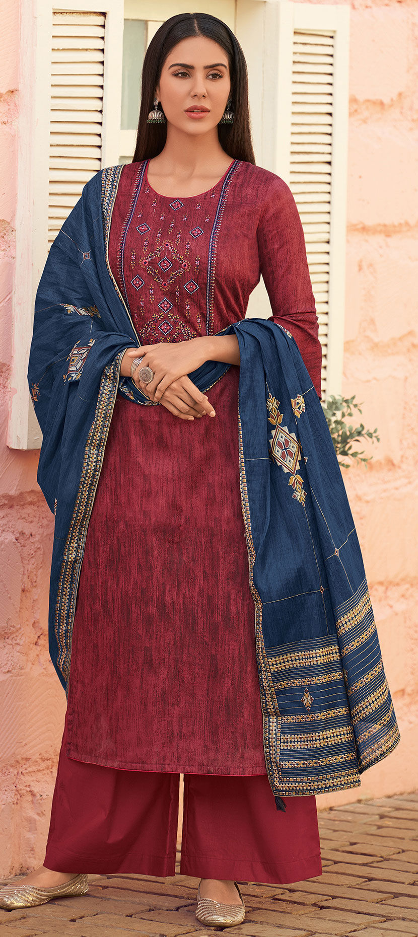 Casual, Party Wear Red and Maroon color Cotton fabric Salwar Kameez ...
