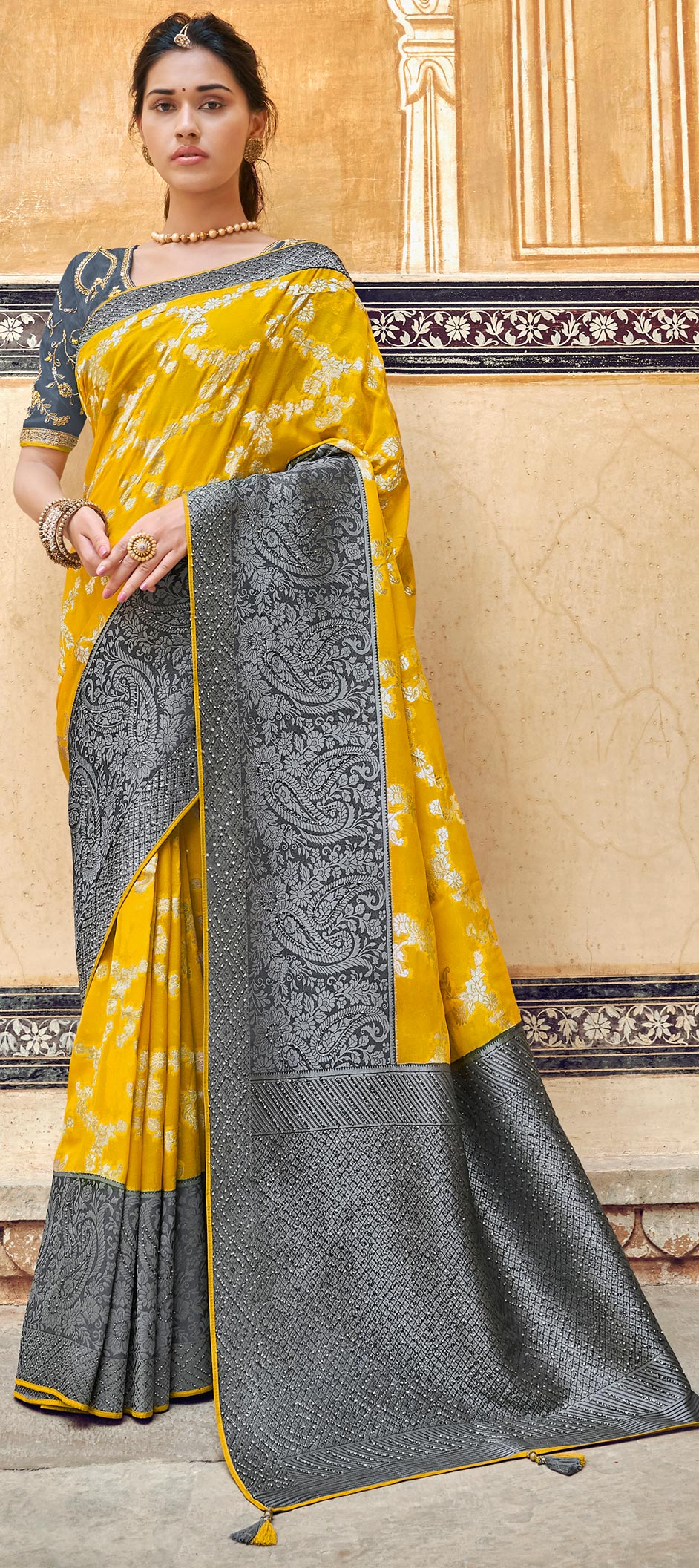 Bridal, Festive, Wedding Yellow color Banarasi Silk, Silk fabric Saree ... Bridal, Festive, Wedding Yellow color Banarasi Silk, Silk fabric Saree ...