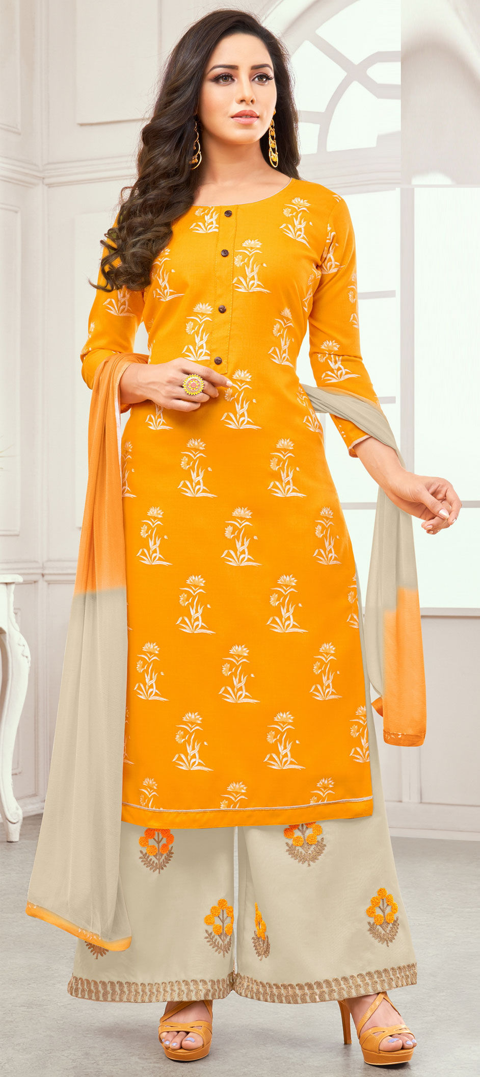 Casual Yellow color Cotton fabric Salwar Kameez : 1622923
