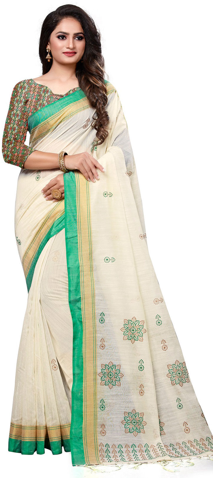 Traditional White and Off White color Cotton fabric Saree : 1622969