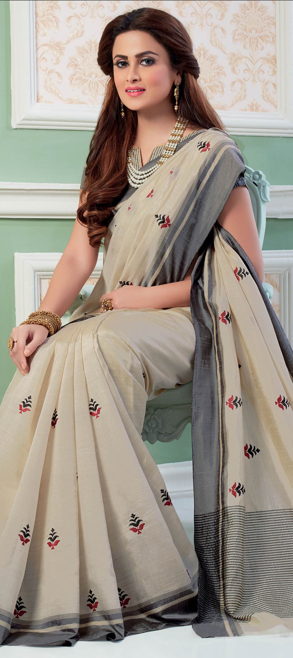 Casual, Traditional Beige and Brown color Linen fabric Saree : 1623745