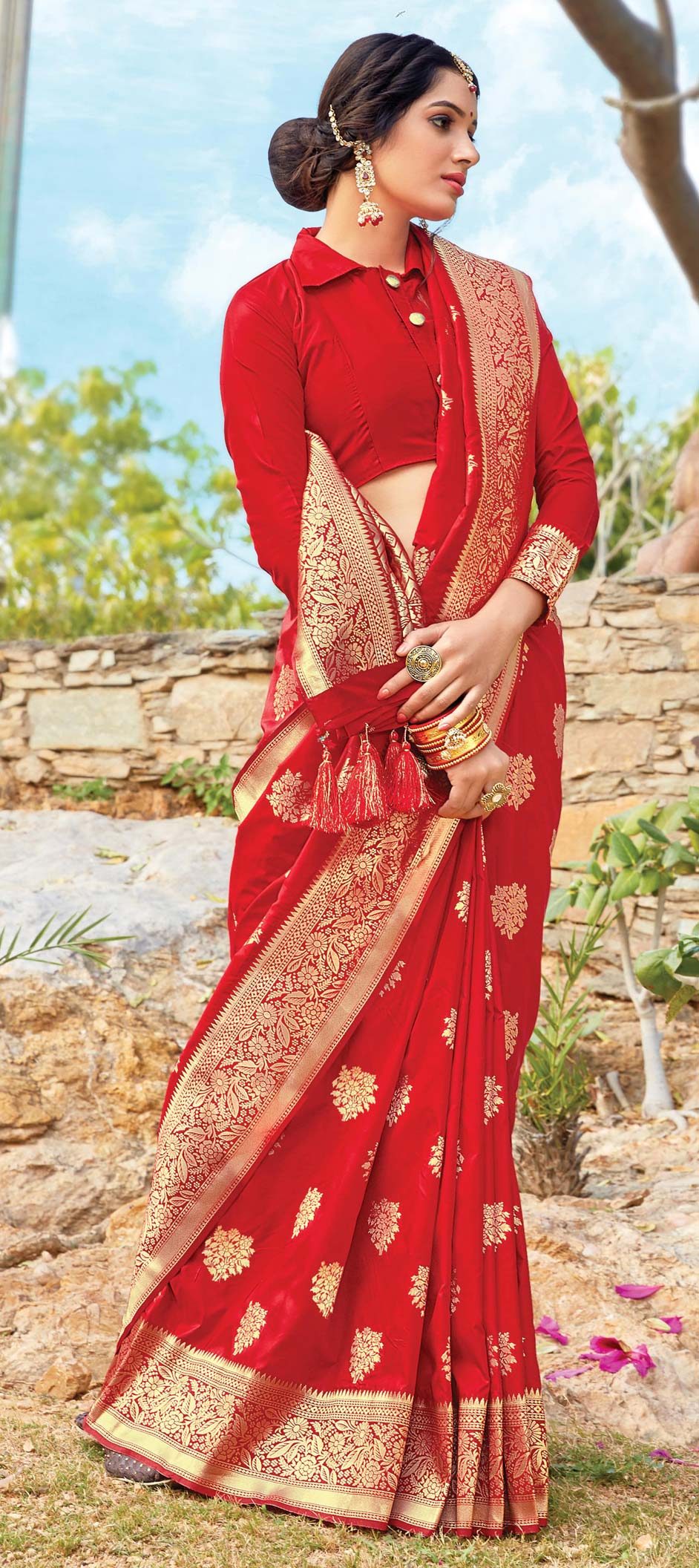 Wedding Red and Maroon color Art Silk, Silk fabric Saree : 1623943