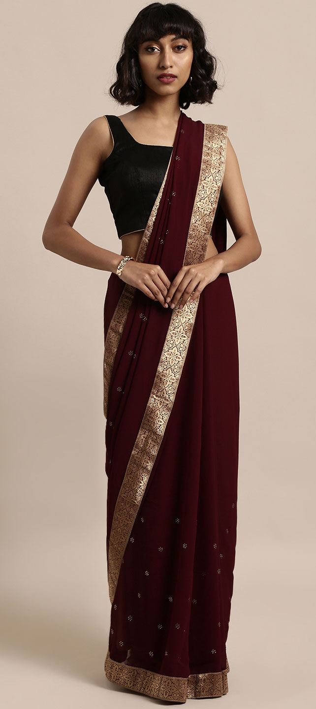Casual, Party Wear Red and Maroon color Georgette fabric Saree : 1624486