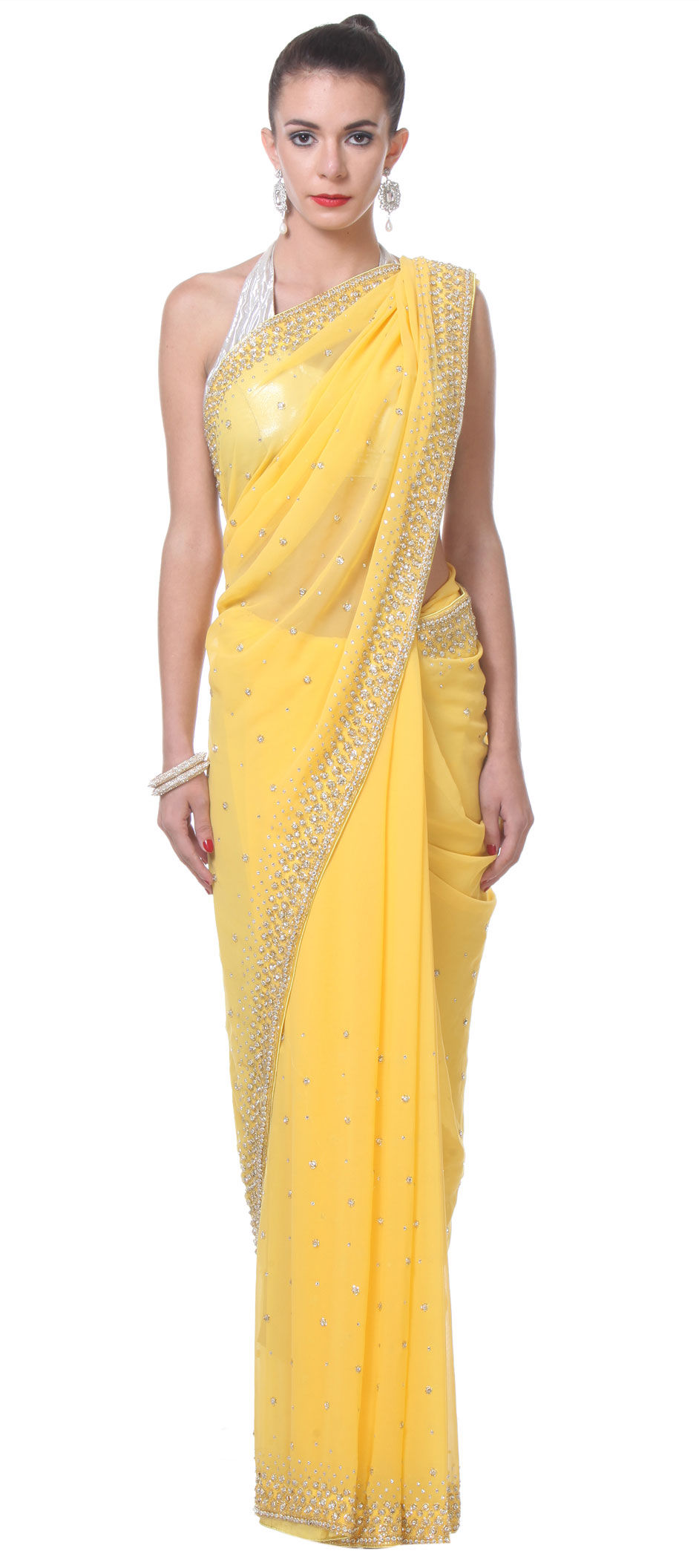 Bridal, Wedding Yellow color Georgette fabric Saree : 1624576