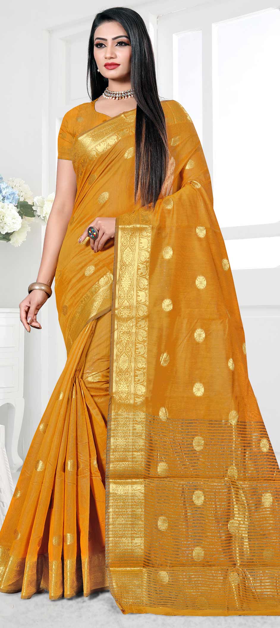 Casual, Traditional Yellow color Silk, Silk cotton fabric Saree : 1624845