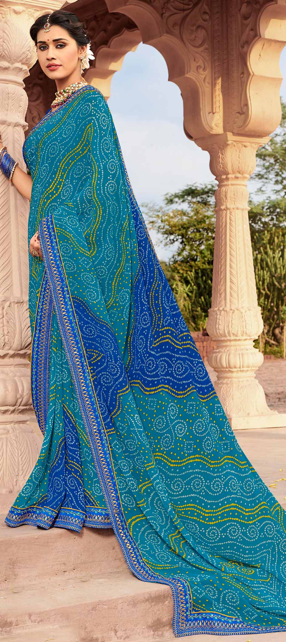 Casual, Festive Blue color Georgette fabric Saree : 1625563
