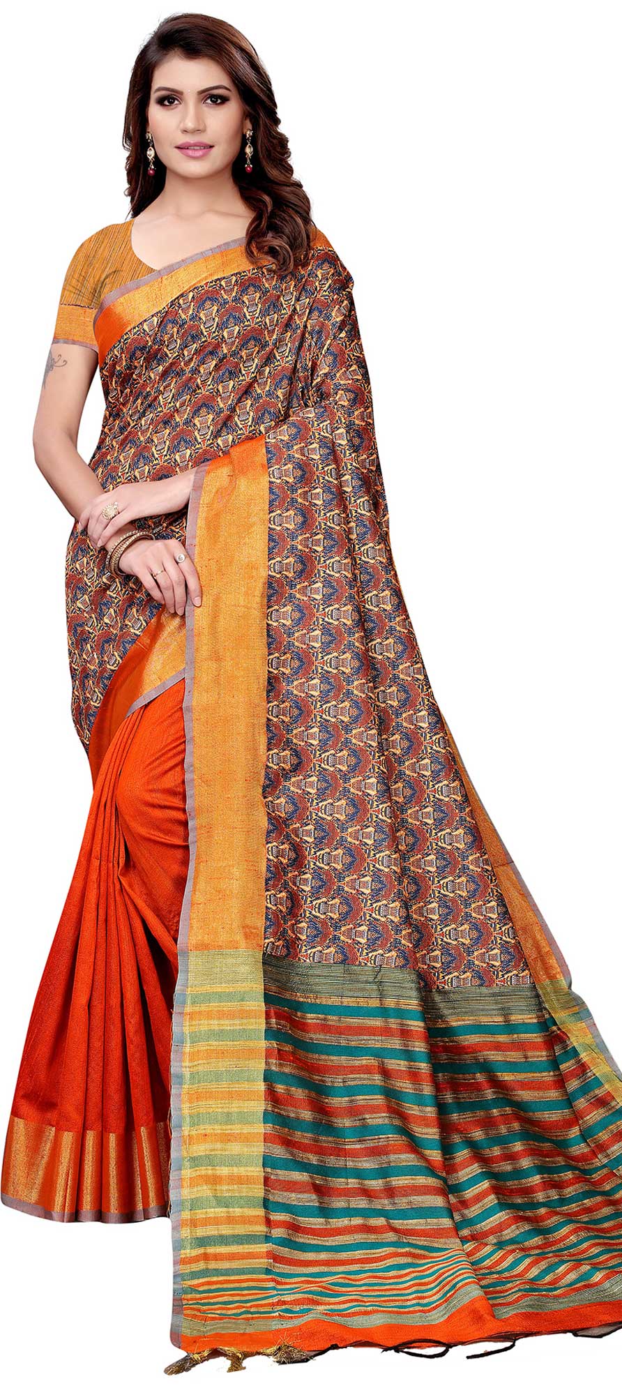 Casual, Traditional Multicolor color Handloom fabric Saree : 1627734