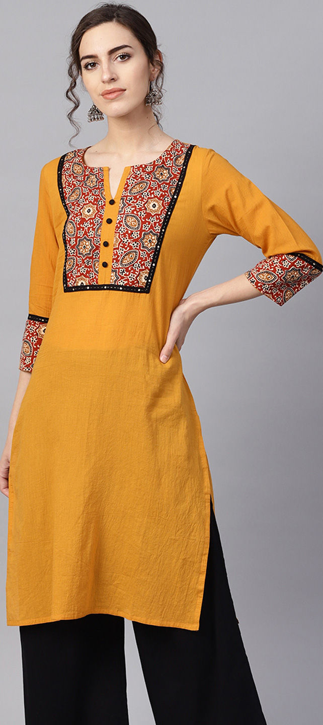 Casual Yellow color Cotton fabric Kurti : 1628789
