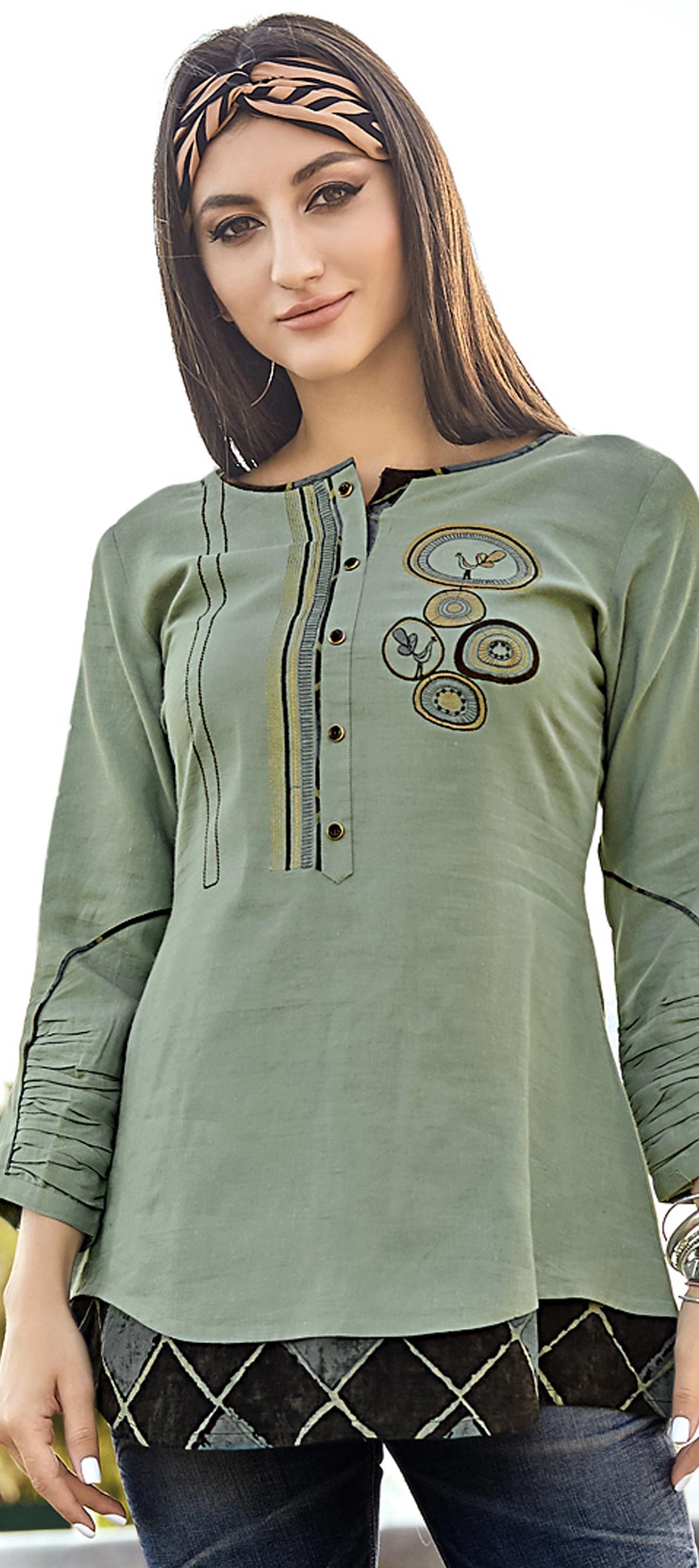 Casual Green color Rayon fabric Tops and Shirts : 1628875