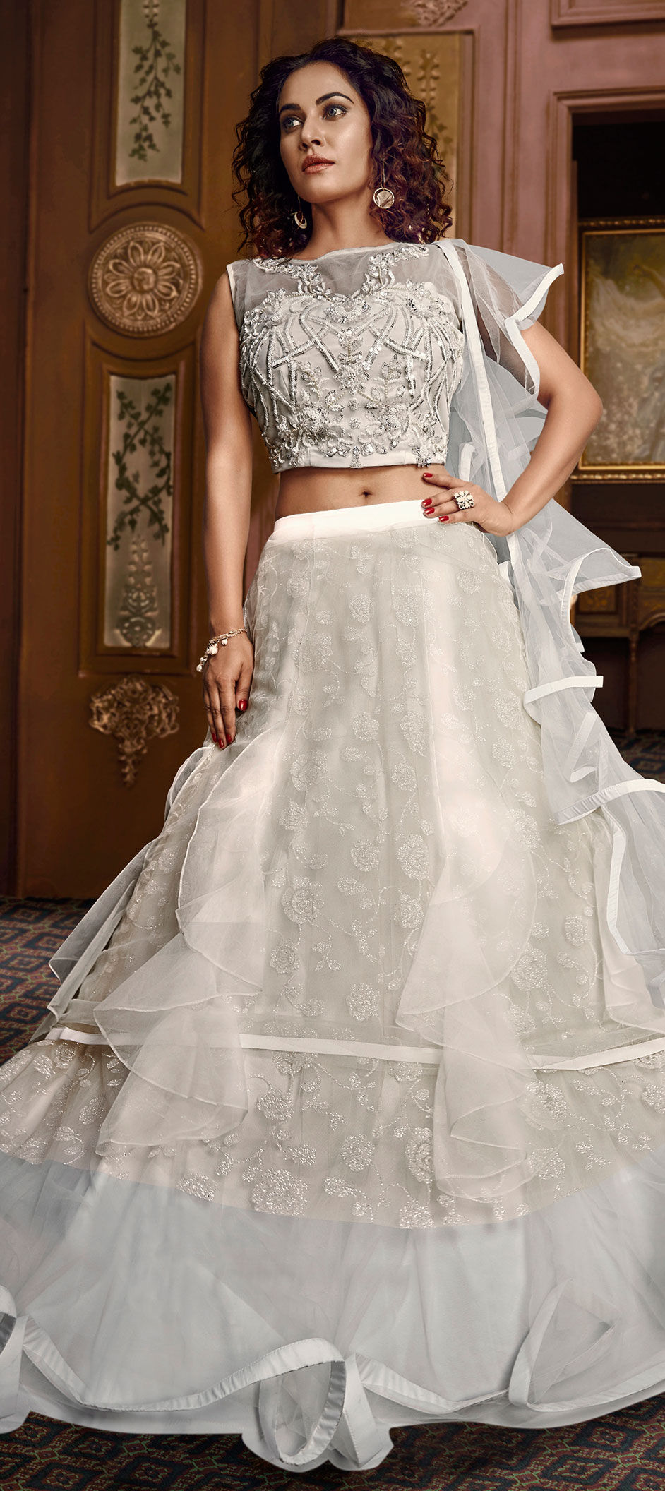 Bridal, Festive, Wedding White and Off White color Net fabric Lehenga ...
