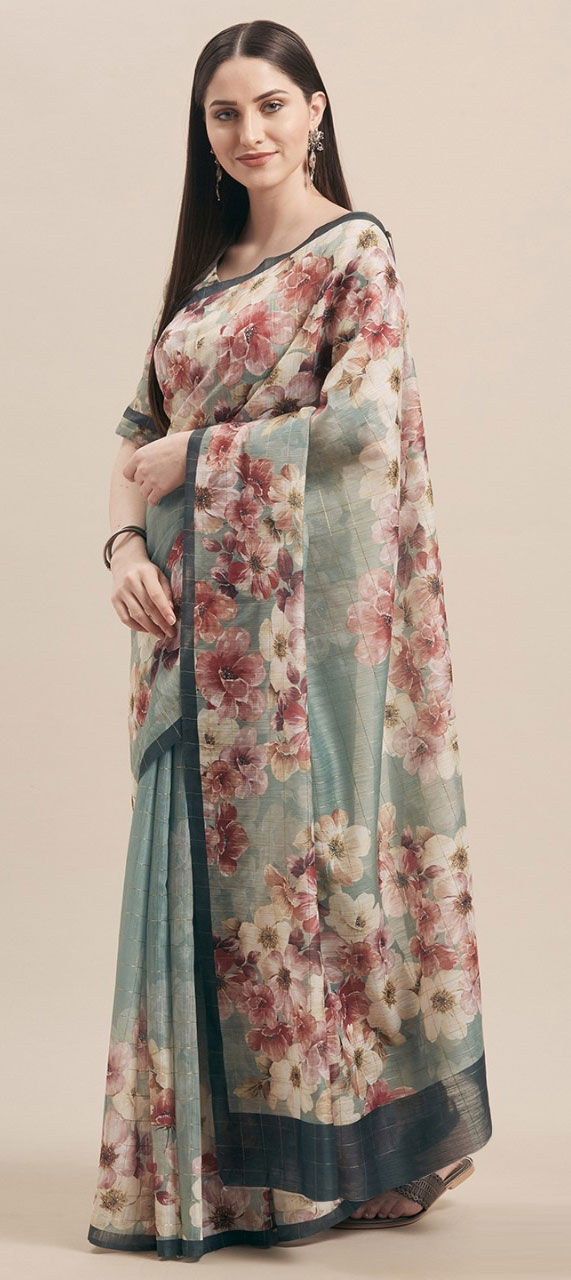 Casual, Traditional Multicolor color Linen fabric Saree : 1629348