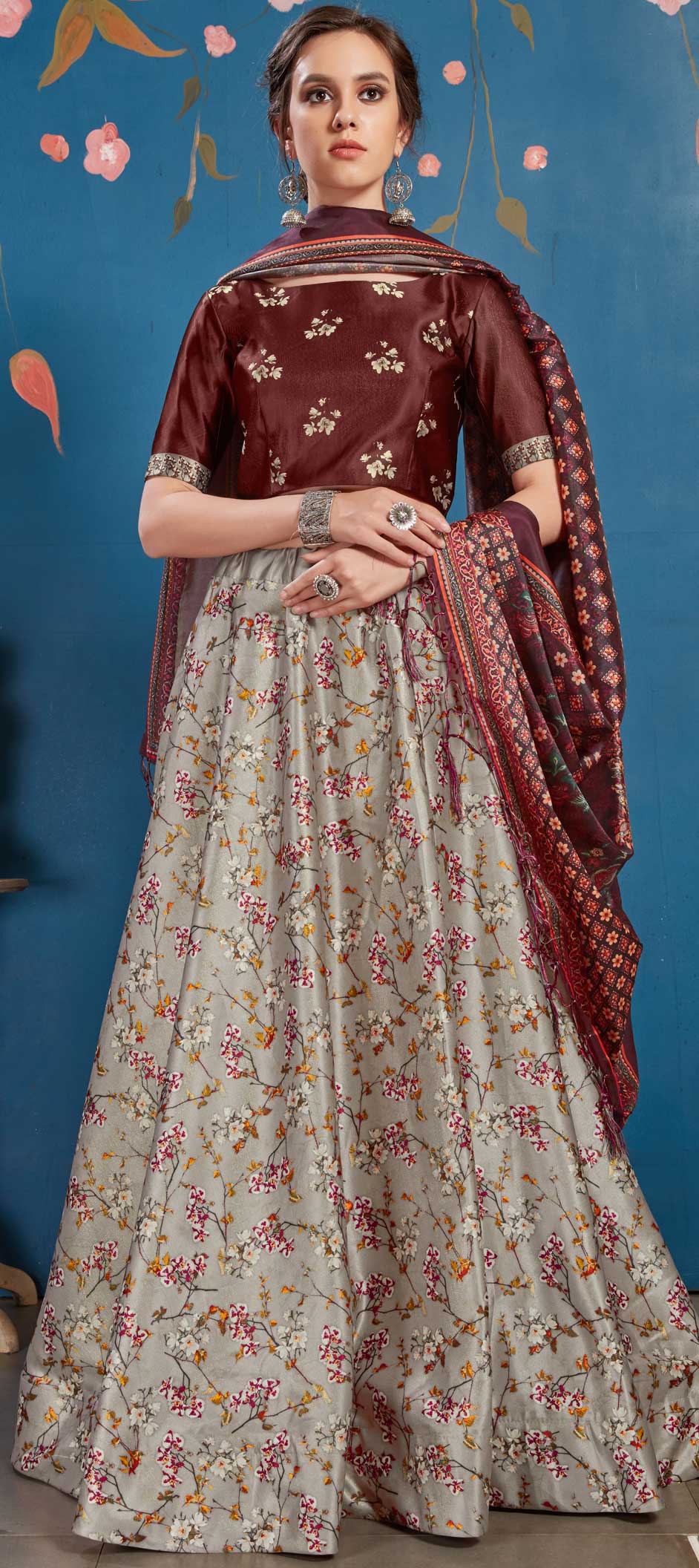 Festive, Mehendi Sangeet, Wedding Black and Grey color Art Silk, Silk ...