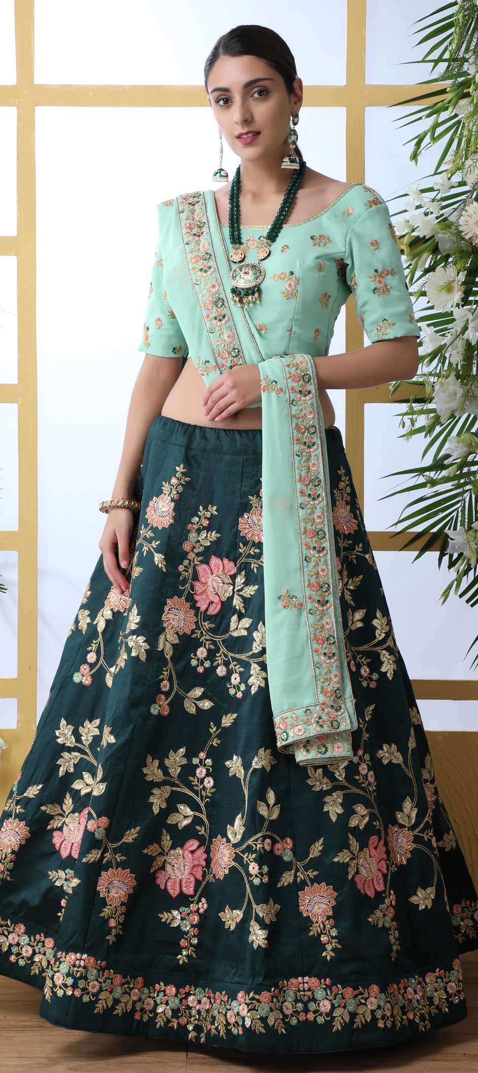 Bridal, Wedding Green color Art Silk fabric Lehenga : 1629565