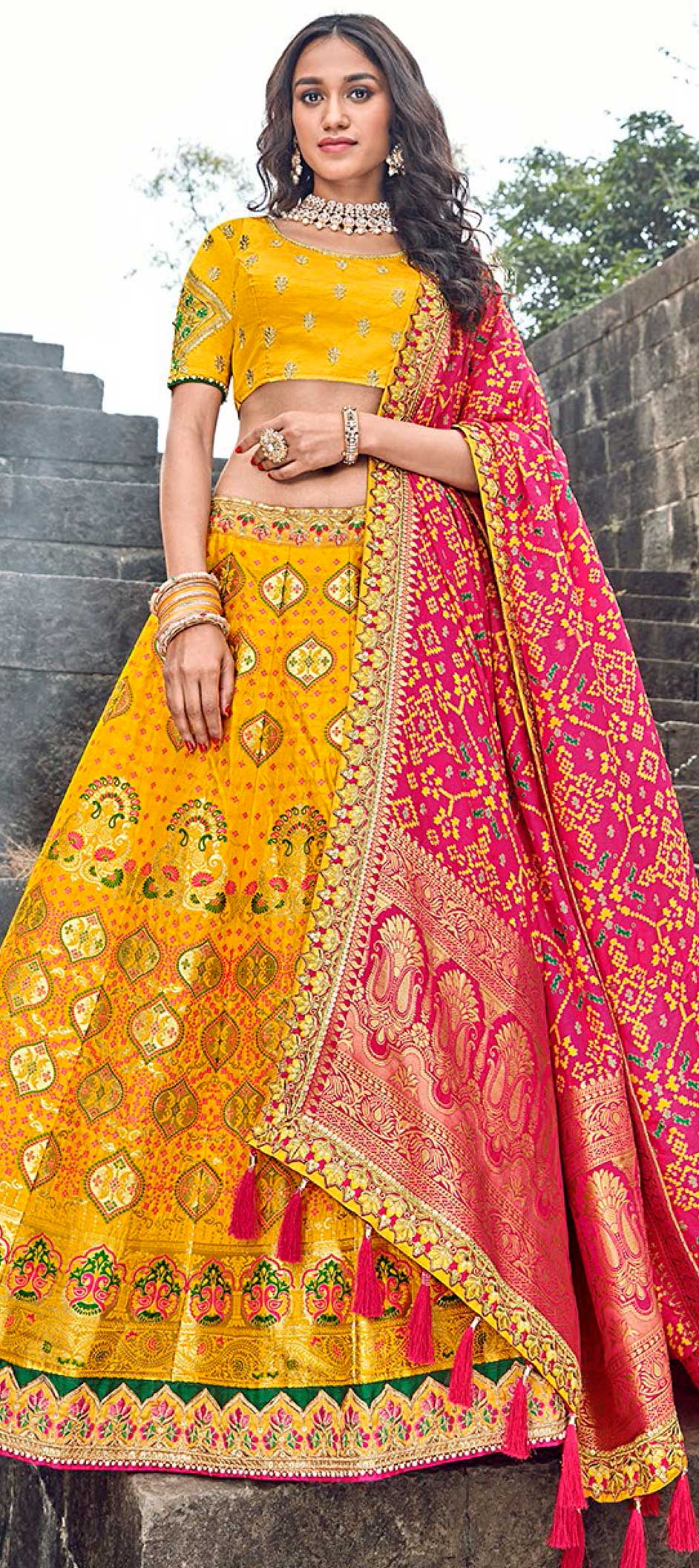 Festive, Reception Yellow color Banarasi Silk fabric Lehenga : 1629677 Festive, Reception Yellow color Banarasi Silk fabric Lehenga : 1629677