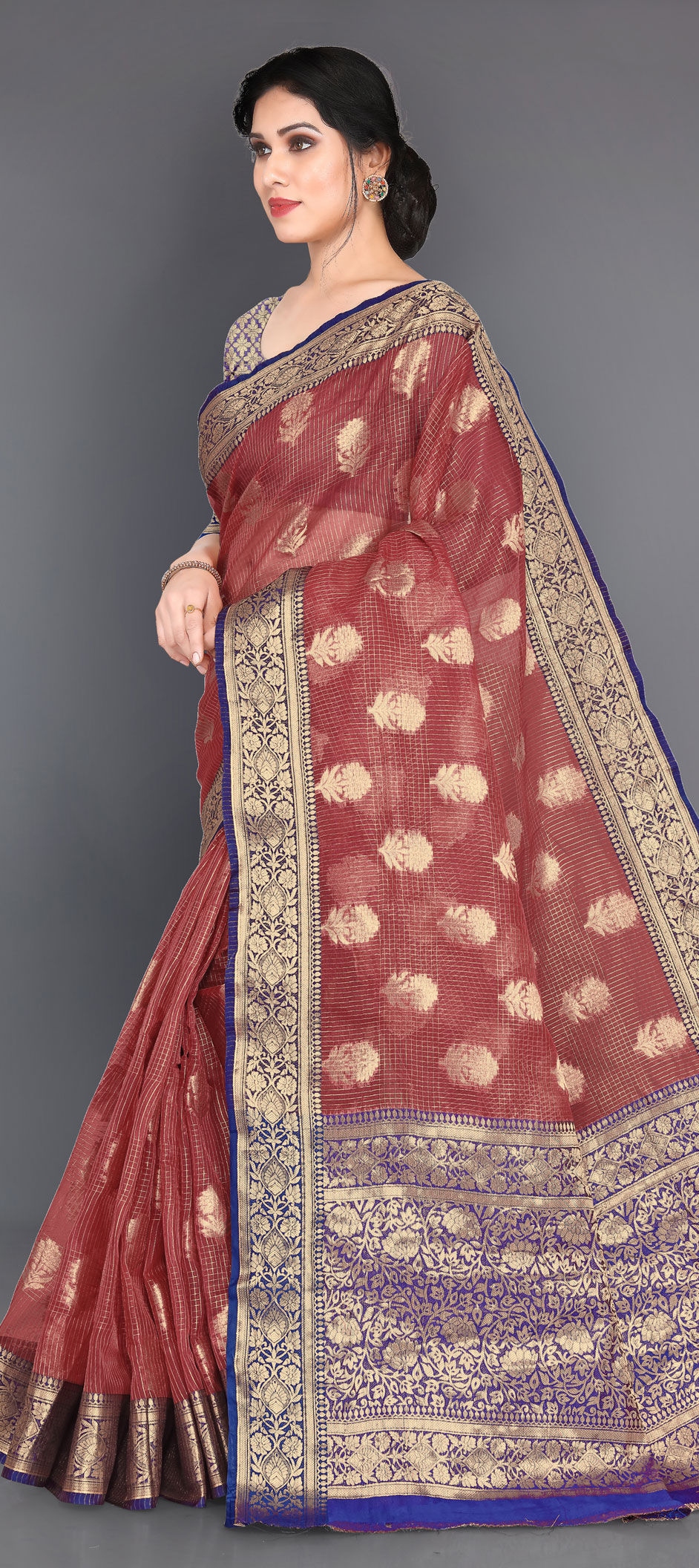 Traditional Red and Maroon color Tissue fabric Saree : 1630531